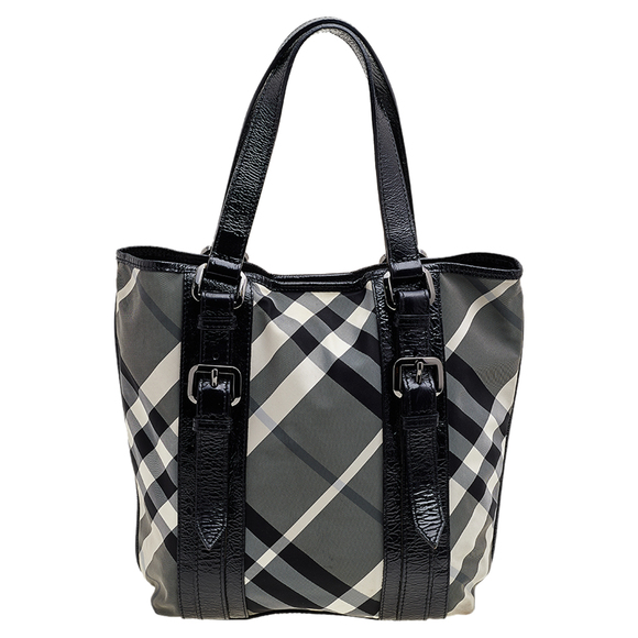 Burberry | Bags | Burberry Black Beat Check Nylon And Patent Leather ...